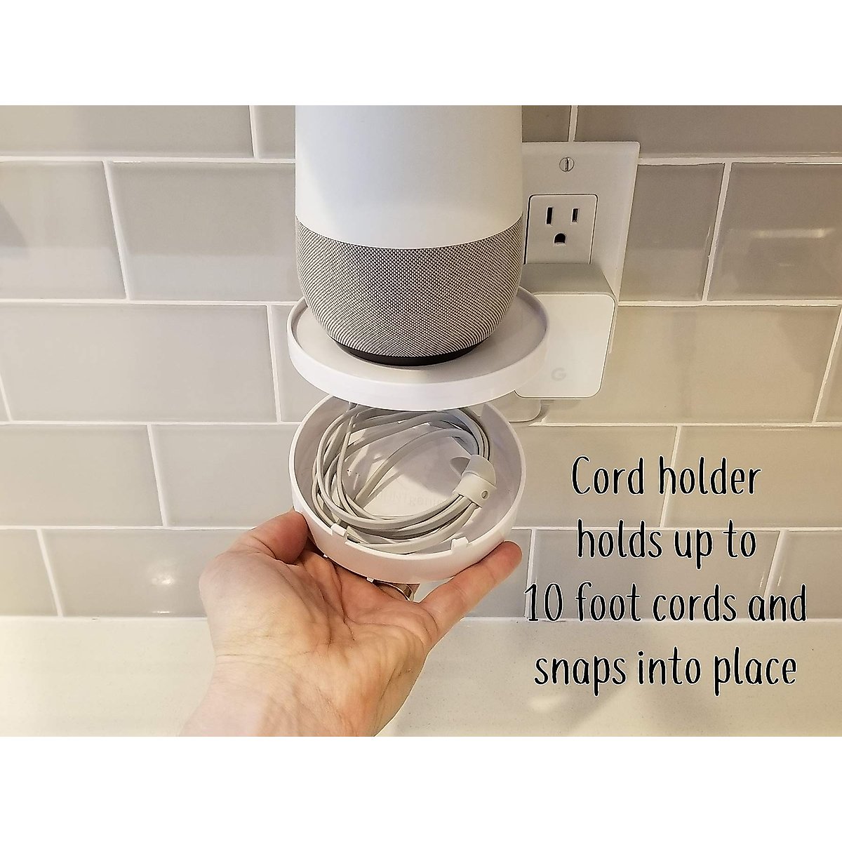 The Google Home Hub Nest Hub [Gen 1 and Gen 2] Mount for Electrical Outlets. Full Swivel. Installs in Seconds. Hidden Cord Storage. Award Winning Design. Works on All Vertical Outlets.