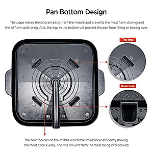 Eutuxia Stovetop Korean BBQ Grill Pan, 15.5", Non-stick Smokeless Scratch-Resistant, Cast Iron Style Aluminum, For Vegetable Egg Pork Beef Meat Garlic Cheese Kimchi Made in Korea, KBBQ, Plus Square.