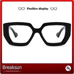 Breaksun Thick Frame Blue Light Glasses for Women Men Fashion Oversized Square Computer Gaming Eyeglasses (Black)