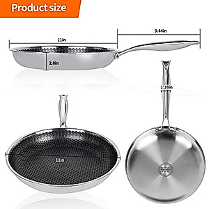 FCUS 11 Inch Stainless Steel Frying Pan Fishtail Handle - PFOA Free, Dishwasher and Oven Safe, Chef's pan, skillets Works with Induction Cooktop, Gas, Ceramic, and Electric Stove