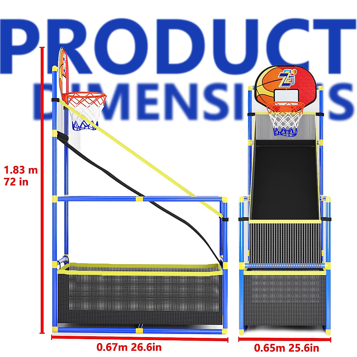 OMNISAFE Arcade Basketball Hoop Game Set for Kids & Dart Board, Basketball Game Training System, Includes 2 Balls, 1 Air Pump and Slide Ramp
