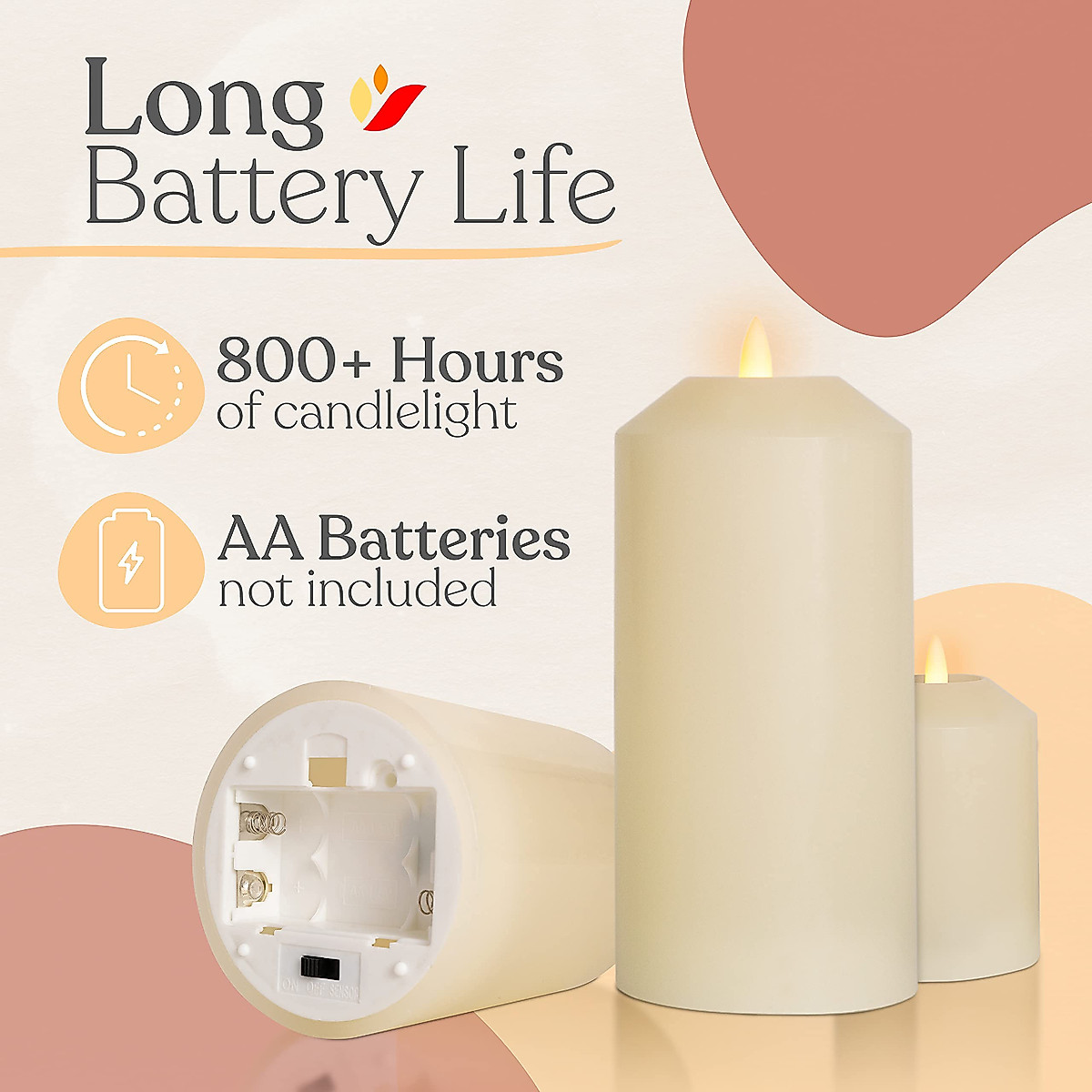 Battery Operated Night Light Candles with Light Sensor. Set of 3 Flameless White Wax Flickering Electric Candles. Dusk to Dawn Night Light. Great for Bathroom, Kids Bedroom or Living Room