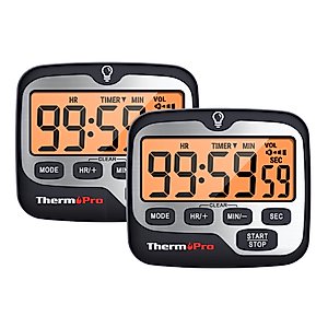 ThermoPro TM01(2 Pack) Kitchen Timers for Cooking with Count Up Countdown Timer, Digital Timer for Kids with Touch Backlit, Study Timers for Classroom Teacher Supplies