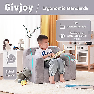 Givjoy Toddler Chair Plush Kids Couch, Comfy Kids Sofa Toddler Lounger Chair for Bedroom, Convertible Toddler Couch for Girls and Boys, Reading Chair for Kids