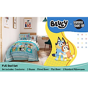 Sunny Side Up Bluey & Friends Full Comforter Set - 7 Piece Kids Bedding Includes Comforter, Sheets & Pillow Cover - Super Soft Microfiber Bed Set