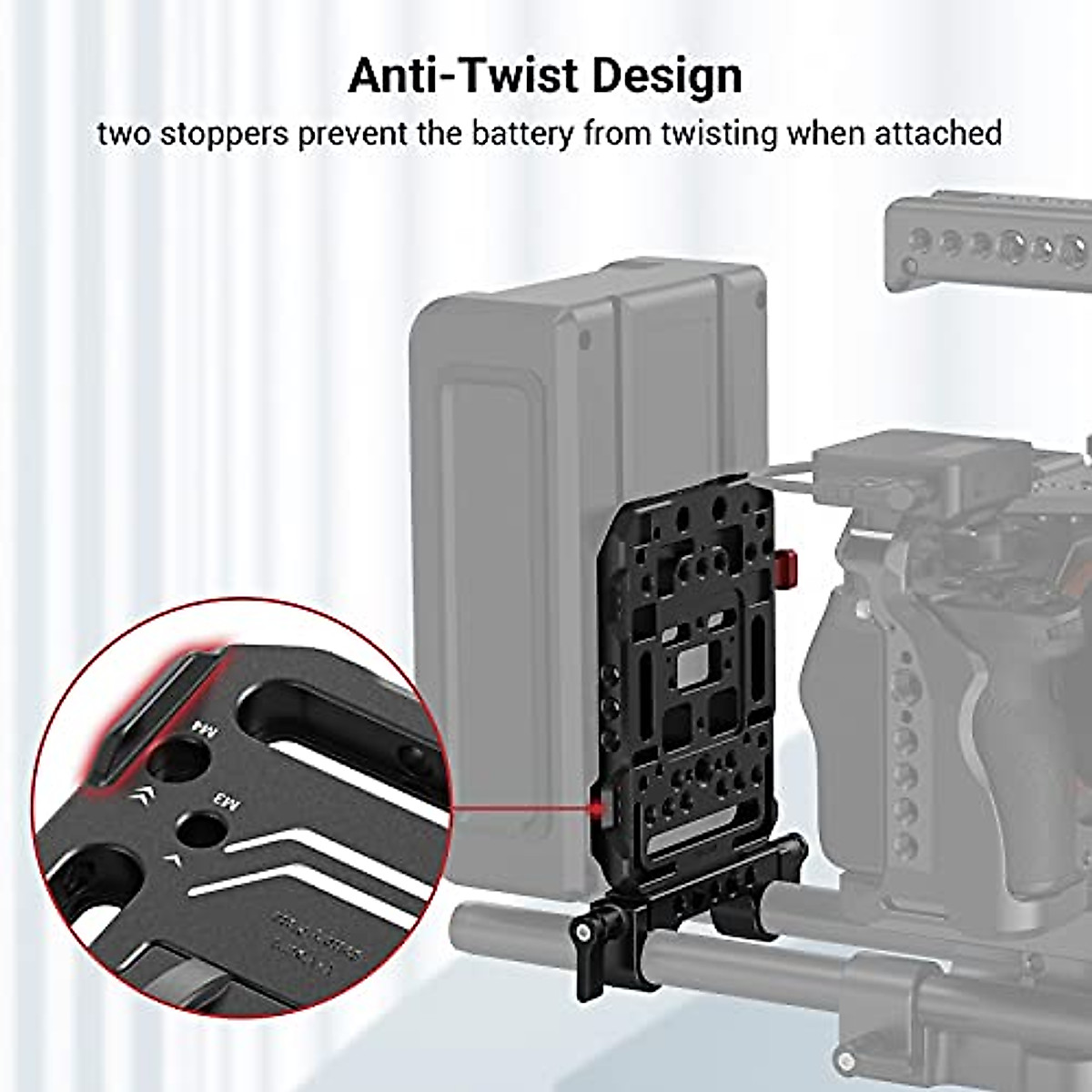 SmallRig V Mount Battery Plate, V-Lock Mount Battery Plate with 15mm Rod Clamp & Adjustable Arm for Power Supply - 2991