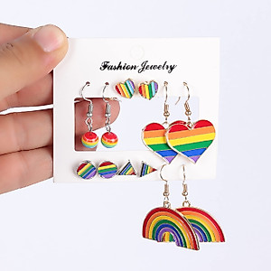 Rainbow Earrings, LGBTQ Pride Earrings, 6 Pairs Gay Pride Charm Alloy Enamel Dangle Earrings for Women and Men