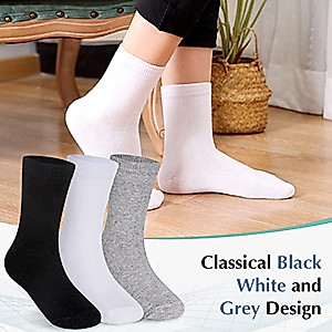 Kids Girls Boys Classics Athletic Cotton Soft Breathable School Uniform Seamless Crew Socks (10 Pairs White, 9-12 Years)