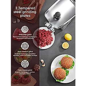 Electric Meat Grinder Heavy Duty - 5 in1 Home Meat Grinder - 3000W Max Powerful - Sausage Stuffer - Slicer/Shredder/Grater - Kubbe & Tomato Juicing Kits - 3 Stainless Steel Grinding Plates - Size #12