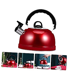 STOBAZA 3pcs Buzzing Kettle Induction Tea Kettle Cordless Kettle Camping Tea Kettle Water Kettle Stovetop Stainless Steel Whistling Teapot Boiling Tea Kettle Water Pot Anti-rust Kettle Red
