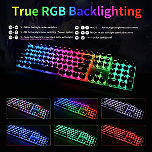 HUO JI E-Yooso Z-88 Typewriter Style Mechanical Gaming Keyboard USB Wired, Programmable RGB Backlit, Blue Switches - Clicky, Software Supported, Retro 104 Keys for Mac, PC, White