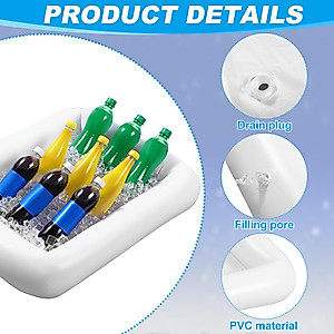 Lenwen 6 Pcs Inflatable Serving Bar Salad Ice Tray Food Drink Containers Buffet Serving Cooler Beverage Tub Ice Holder for BBQ Picnic Pool Party Supplies with Drain Plug, 28 x 22 Inch(White)