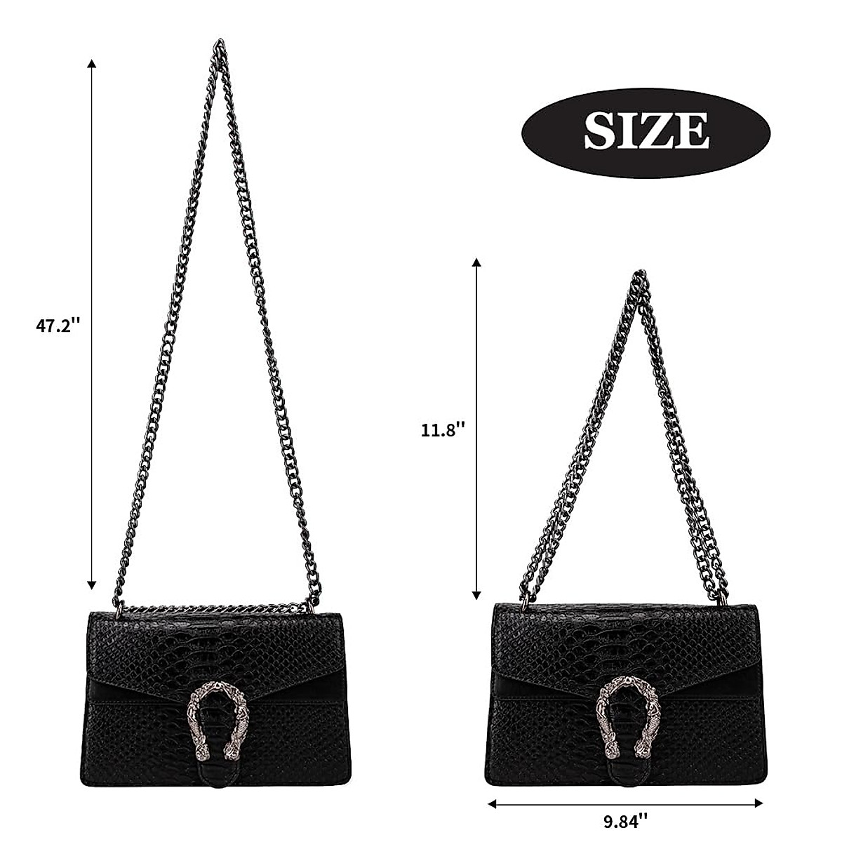 JBB Women's Crossbody Shoulder Bag Retro Snakeskin Solid Color Chain Strap Clutch Leather Bag Black