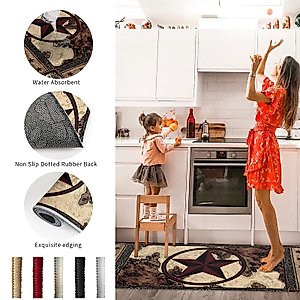Independence Day 2 Pieces Kitchen Rug Mat Set Retro Star Map Absorbent Soft Runner Carpets Country Pentagram Border Nostalgic Classic Non Slip Doormat Floor Mats Throw Runner Rug for Living Room