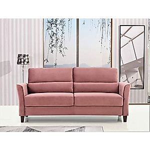 Container Furniture Direct Stoughton Mid Century Modern Upholstered Sloped Arms Living Room, Sofa, Natural Pink