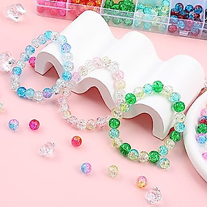 24 Color Glass Beads for Jewelry Making Bracelet Making Kit, DIY Gemstone Beads Crystal Beads, Cracked Glass Beads Round Beads for Women 8mm
