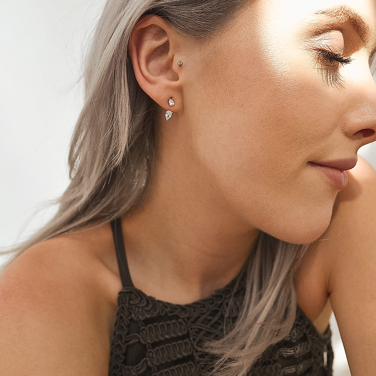 Double Pear Shaped Cubic Zirconia Ear Jacket Earrings in Sterling Silver CZ Front Back Earrings