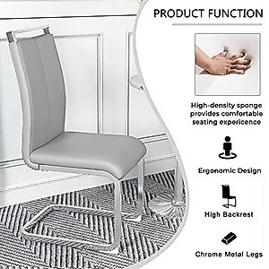 RDUEEI Modern Dining Chairs Set of 6 with Leather Padded and Plated Metal Legs, Sillas De Comedor, Leather Dining Chairs, Kitchen & Dining Room Chairs for Kitchen(Light Grey, Set of 6)