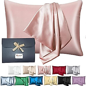 Real 22 Momme Silk Pillowcase for Hair and Skin Made in USA, Machine Washable (Pink, Standard)