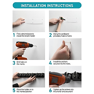 Mop and Broom Holder Wall Mount - Garage Storage Organizer with 5 Slots, 6 Hooks, 7.5lbs Capacity Per Slot - Home, Kitchen, Closet, Garden Tools, Laundry Room Organization – Black Broom Hanger