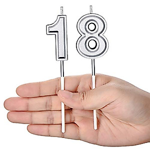 18th Birthday Candles Cake Numeral Candles Happy Birthday Cake Candles Topper Decoration for Birthday Party Wedding Anniversary Celebration Supplies (Silver)