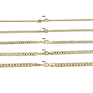 Barzel 18K Gold Plated Curb/Cuban Link Gold Chain Necklace 2MM, 3MM, 4MM, 5MM For Women or Men - Made In Brazil (20 Inches, 2MM Gold)