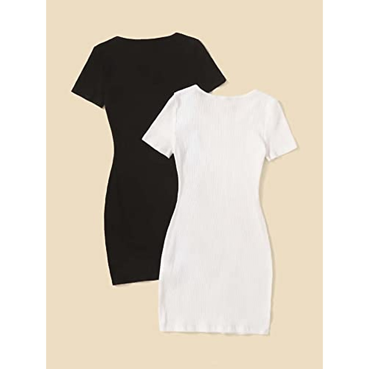 SOLY HUX Girl's 2 Piece Notched Neck Short Sleeve Ribbed Knit Bodycon Mini Dress Black White 8-9Y