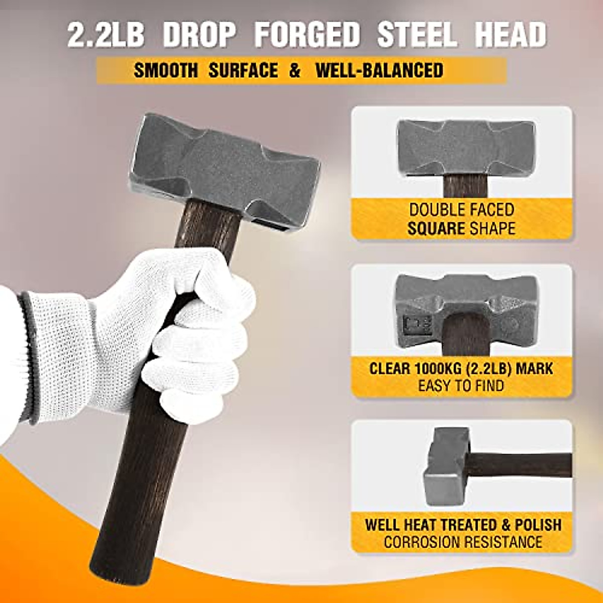 Blacksmith 2.2LB Handmade Square Forge Hammer for Farrier, Knife Maker, Blacksmith Forging Tool