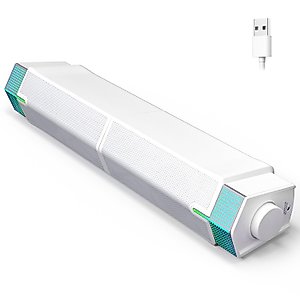 Jeecoo M20 Bluetooth Computer Speakers for PC Desktop Monitor, Gaming PC Sound Bar - Wired USB-Powered, Superb Stereo Sound, with LED Lighting, White