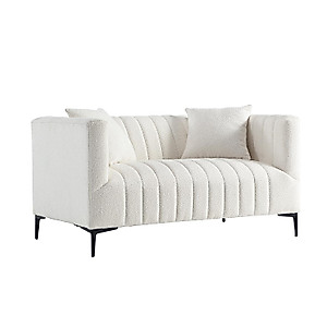 Get Set Style Modern Accent Loveseat Sofa Couch, Tufted Bouclé Upholstered Sherpa Deep Seat Cloud Couch with 2 Pillows, Comfy 2 Seater Love Seat for Living Room Apartment Office Lounge Studio (White)