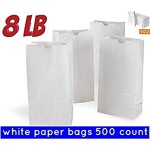 8 lb white paper bags 500/Bundle white lunch bags Great for Grocery/Lunch Bags 8 Pound White Paper Bag - Pack Of 500 (8 lb)