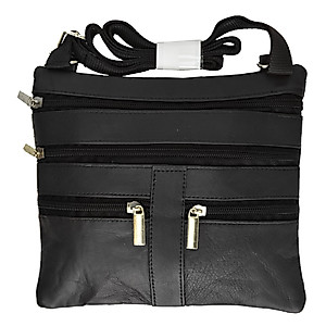 Soft Leather Cross Body Bag Purse Shoulder Bag 5 Pocket Organizer Micro Handbag Travel Wallet (Black)