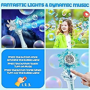 BELLOCHIDDO Bubble Machine - Princess Magic Bubble Wand Frozen Toys for Girls, Music & Light Up Bubble Gun, Automatic Bubble Blower - Outdoor Fun Bubble Toys, Birthday Gifts for Kids