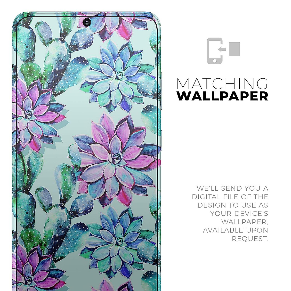 DesignSkinz Watercolor Cactus Succulent Bloom V14 Protective Vinyl Decal Wrap Skin Cover Compatible with The Samsung Galaxy S20 (Screen Trim & Back Glass Skin)