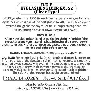 D-UP Eyelashes Fixer Glue from Japan EX 552 - Super Strong Waterproof False Eyelash Adhesive, Clear Type, Medical Grade, Sweat Resistant, Made in Japan, Ideal for Eye Makeup & Double Eyelid (1 Oz)