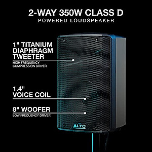 Alto Professional TX308 – 350W Powered DJ Speakers, PA System with 8" Woofer for Mobile DJ and Musicians, Small Venues, Ceremonies and Sports Events