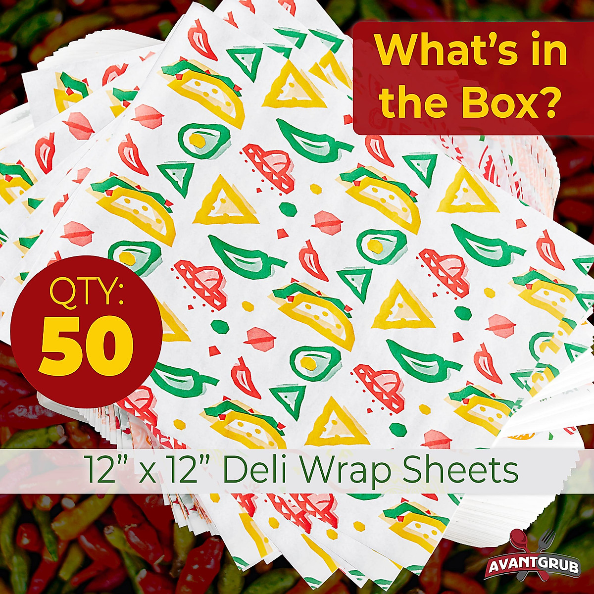Fun, Fiesta Style 12in Deli Paper 50 Ct. Greaseproof, Microwave-Safe Mexican Themed Tissue Great for Burrito Wrappers or Nacho Basket Liners. Southwest Party Supplies for Cinco de Mayo Celebration