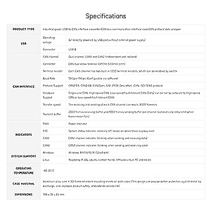 Waveshare USB to CAN Adapter Dual-Channel CAN Analyzer Industrial Isolation Support Windows XP/7/8/10/11 and Linux Systems