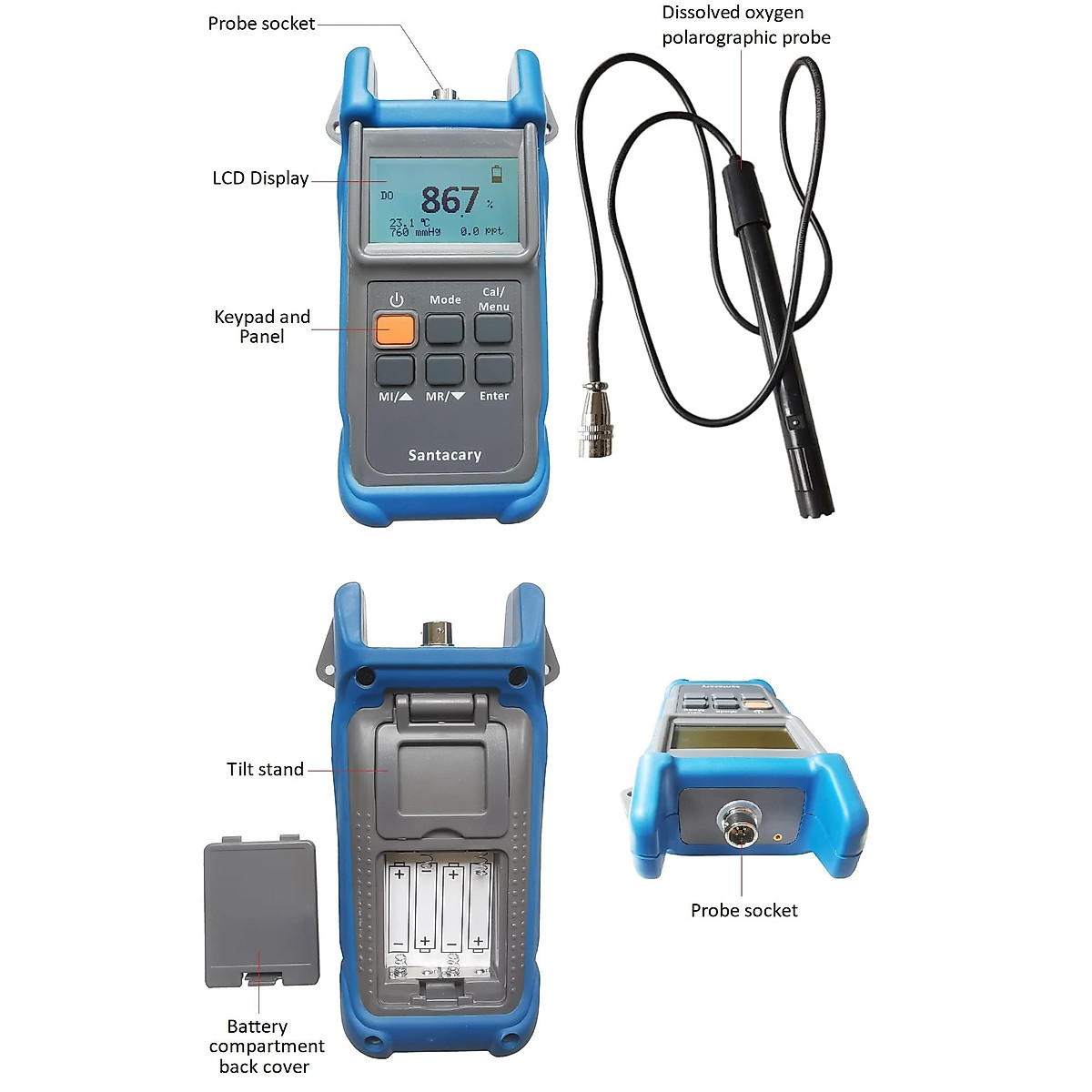 Portable Dissolved Oxygen DO Meter Handheld Water Quality Tester with 2 Point Manual Calibration, 0.0-50.0 mg/L, 0.1 mg/L Resolution