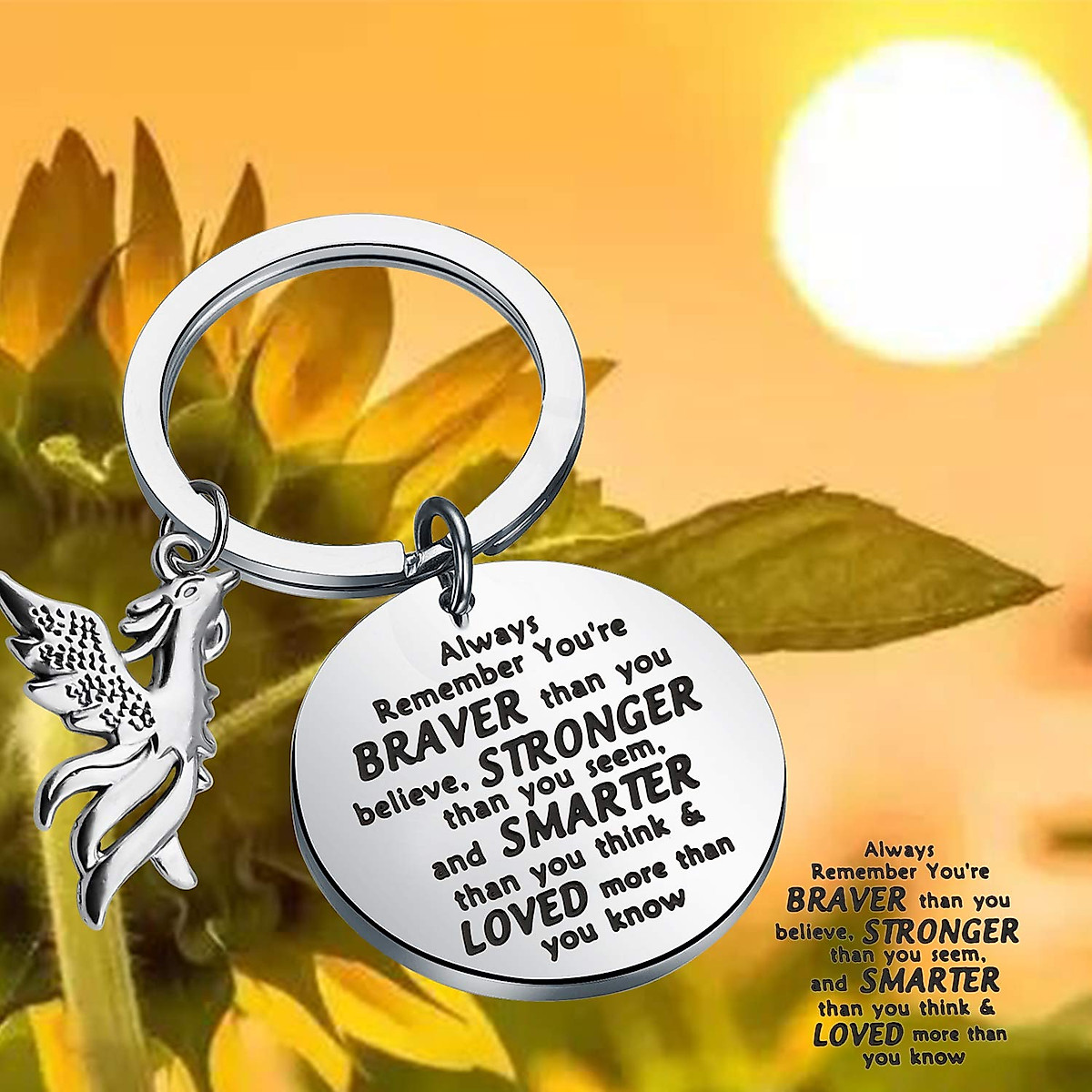 BAUNA Phoenix Keychain Rising Phoenix Bird Pendant Always Remember You’re Braver Than You Believe Inspiration Jewelry Gift for Phoenix Lovers Graduates (Phoenix Keychain)