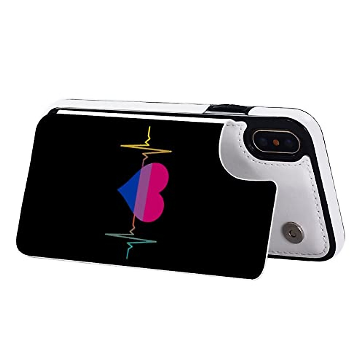 Bisexual Pride Heart Wallet Phone Cases Fashion Leather Design Protective Shell Shockproof Cover Compatible with iPhone X/XS