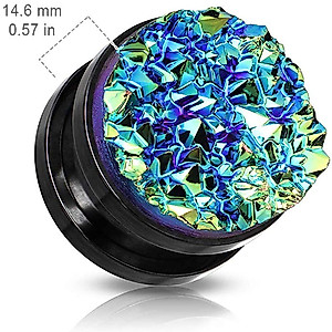 Covet Jewelry Blue Druzy Stone Front Black IP Over 316L Surgical Steel Screw Fit Flesh Tunnel Plugs (1/2 (12mm))