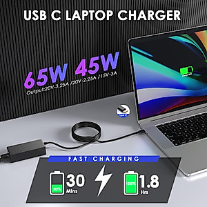 Replacement for Dell Laptop Charger USB C 65W for Dell Latitude 5420 5520 5320 7420 7430 7370 7275 7285 7330 5330 5430 9430 7410 5285 5290 5301 7520 7210 XPS 13 7390 Type C Laptop Charge