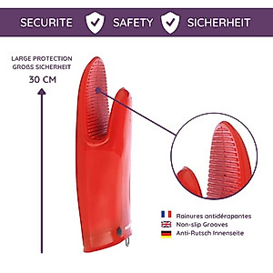 Mastrad Red Oven Mitt Gloves, Heat Resistant, Dishwasher Safe, Waterproof, Non-Slip with Cotton Linings, Baking - F82315