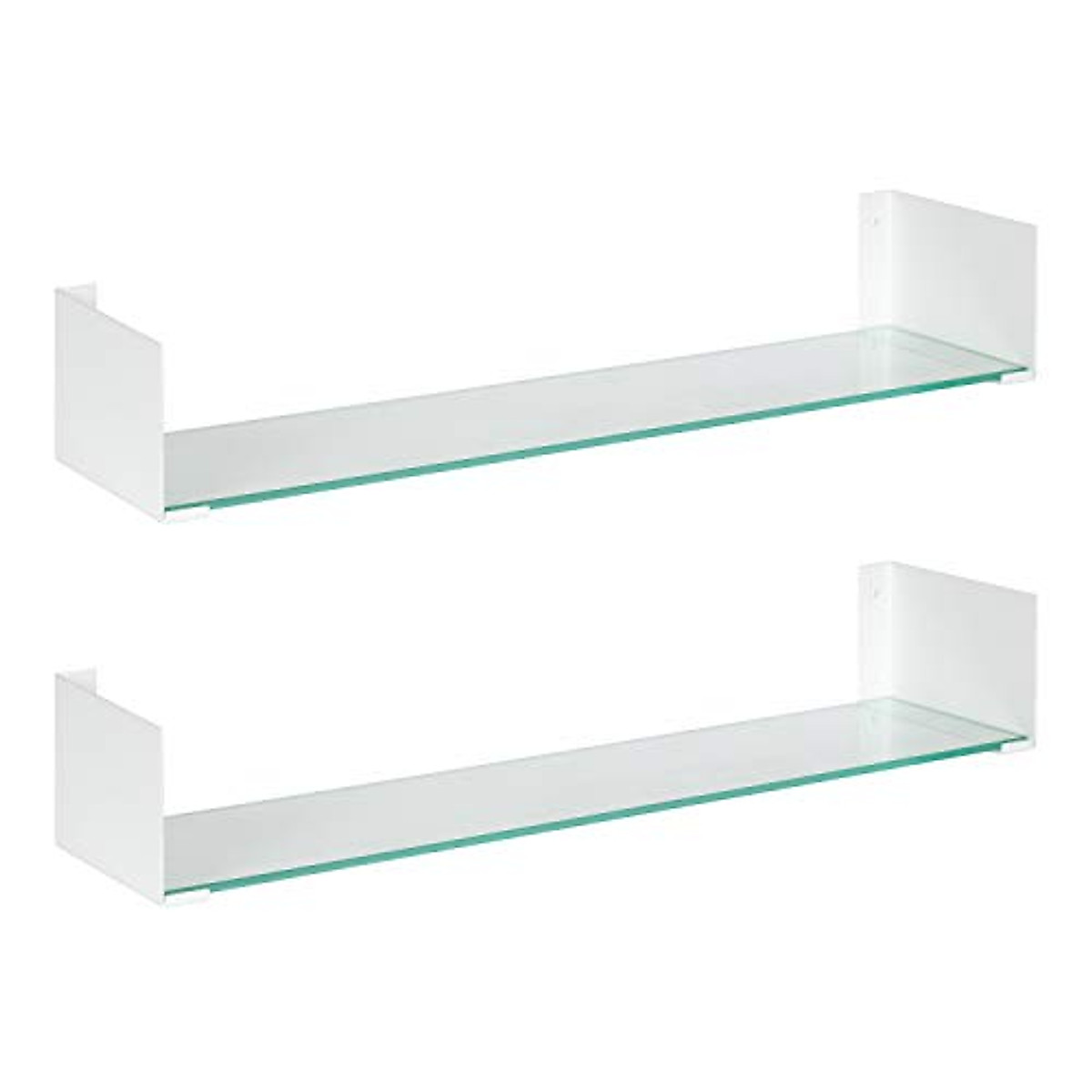 Kate and Laurel Rodi Modern Glass and Metal Shelf Set, Set of 2, White, Floating Book Shelves for Wall