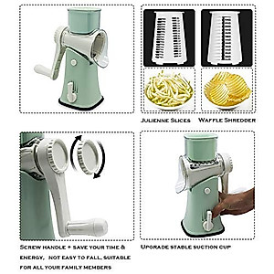 VEKAYA 5 in 1 Rotary Cheese Grater with Handle [5 Interchangeable Stainless Steel Blades] Cheese Shredder Food Vegetable Grader Hand Crank Grater for Kitchen Gift with Bonus Storage Box for Blades
