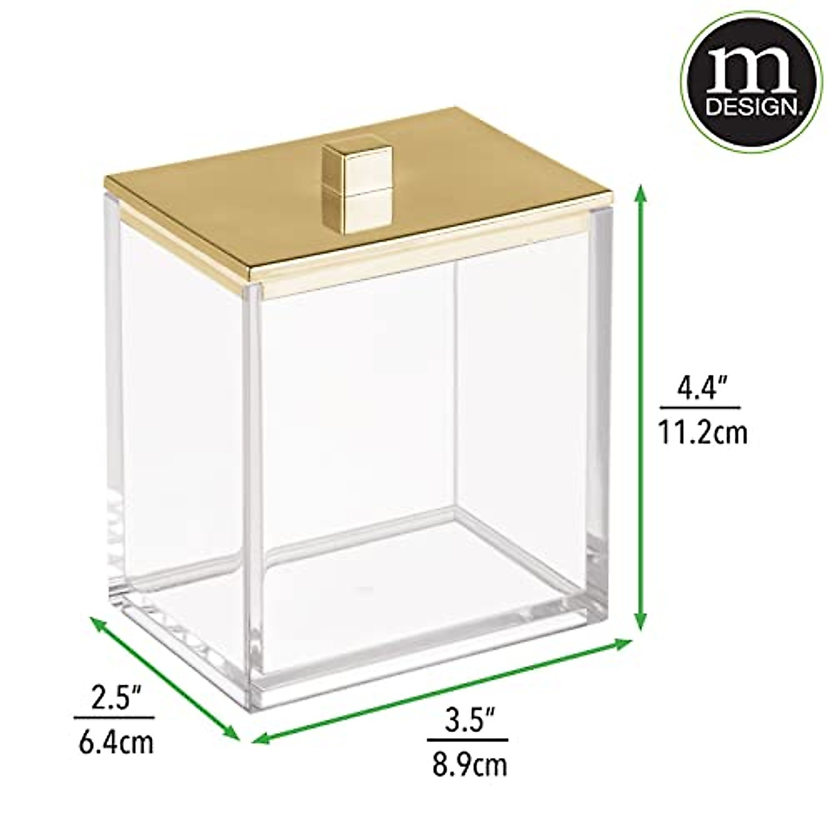 mDesign Plastic Rectangle Apothecary Canister - Organizer for Bathroom Vanity Countertop Shelf Decor - Holds Cotton Swabs, Soap, Makeup, Bath Salts - Lumiere Collection - 3 Pack - Clear/Soft Brass