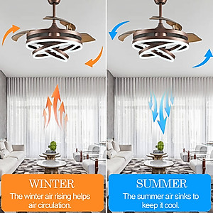 Cusp Barn 42" Retractable Fandelier Ceiling Fan with Lights Remote - Silent Dimmable Modern 6 Speed LED Chandelier Fan for Bedroom Living Room Kitchen