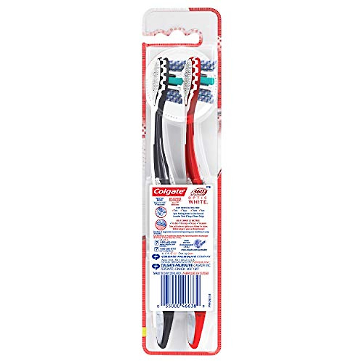 Colgate 360 Optic White Advanced Toothbrush, Medium Toothbrush for Adults,2 Count (Pack of 1)
