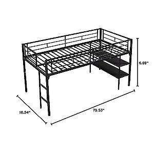 Lostcat Twin Size Metal Loft Bed and Storage Shelves,Heavy Duty Metal Loft Bed w/Full Length Guardrails and Ladder,No Box Spring Needed,Suitable for Kids,Teens,Adults,Black
